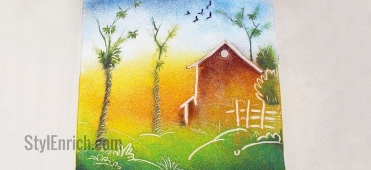 Creative & Easy Rangoli Idea : How to Make a Beautiful Nature Landscape ...